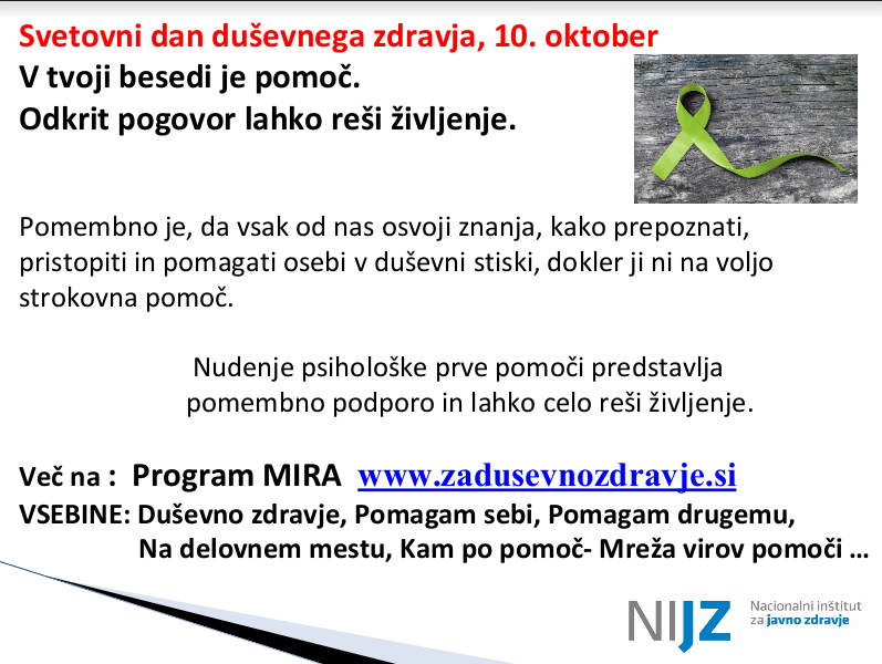 10. oktober - Svetovni dan duševnega zdravja - kobilje.si